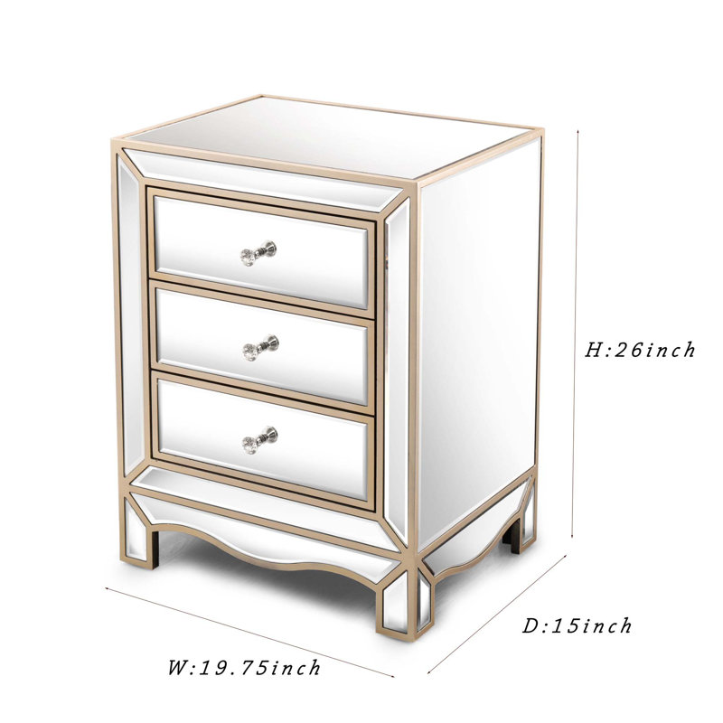 Champagne Mirror Three Extraction Cabinet Multifunctional Bedside Table